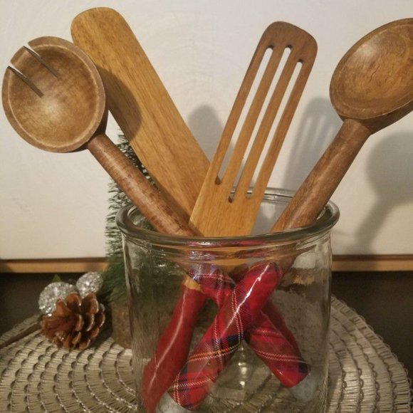 Mad Hungry | Dining | 2 Wooden Plaid Handle Cooking Utensils Spoons 2 ...